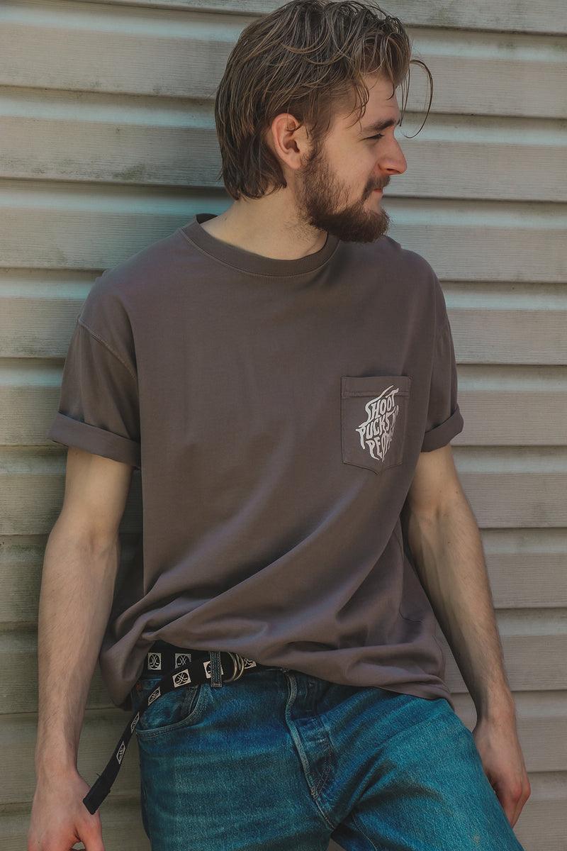 PUCK HCKY 'Shoot Pucks Not People - Drippy Script' Hockey T-Shirt (Cin